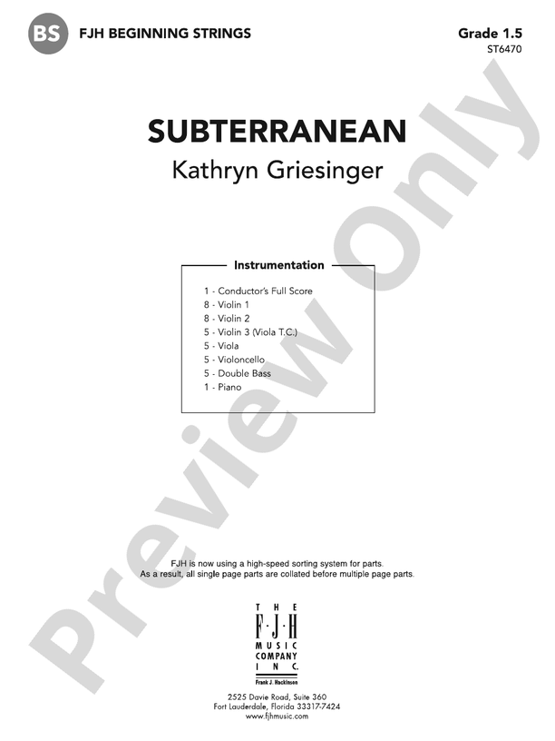 Subterranean: Score: String Orchestra Score: Kathryn Griesinger - Digital Sheet Music Download