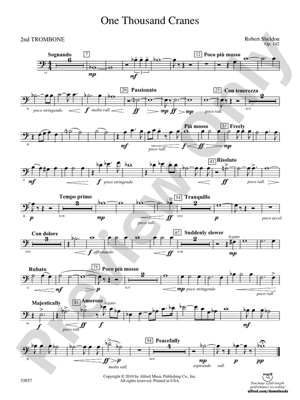 One Thousand Cranes: 2nd Trombone: 2nd Trombone Part - Digital Sheet Music Download