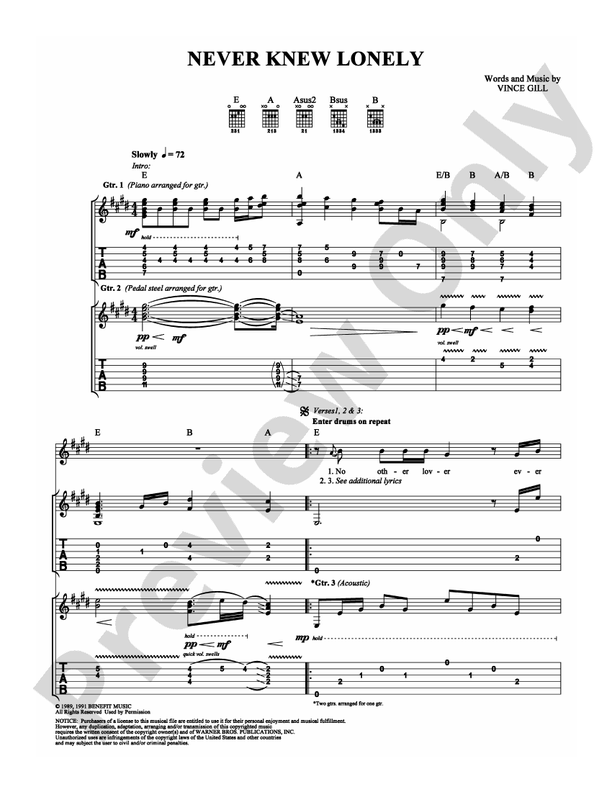 Never Knew Lonely: Guitar TAB: Vince Gill - Digital Sheet Music Download