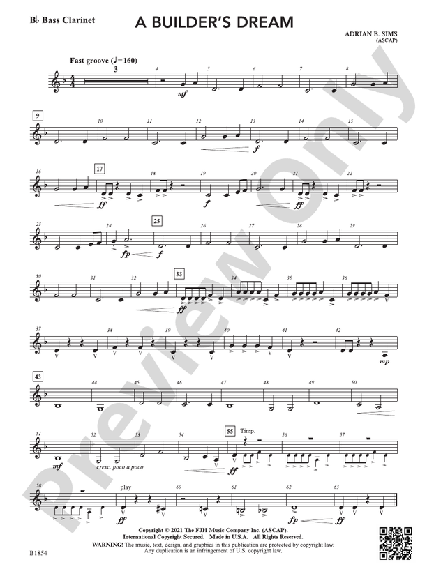 A Builder's Dream: B-flat Bass Clarinet: B-flat Bass Clarinet Part ...