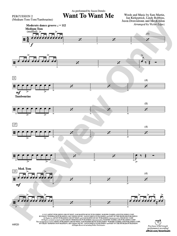 Want to Want Me: 2nd Percussion: 2nd Percussion Part - Digital Sheet ...