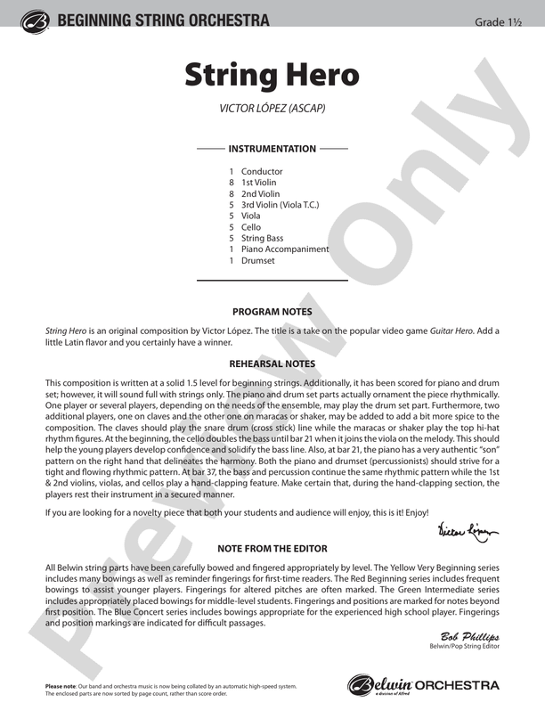 String Hero: Score: String Orchestra Score - Digital Sheet Music Download