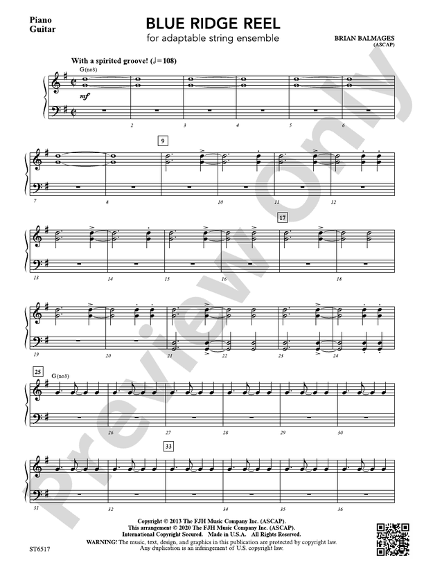 Blue Ridge Reel: Piano / Guitar: Piano / Guitar Part: Brian Balmages ...
