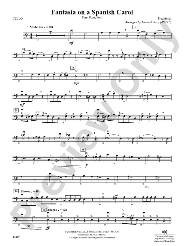 Fantasia on a Spanish Carol: Cello: Cello Part - Digital Sheet Music ...