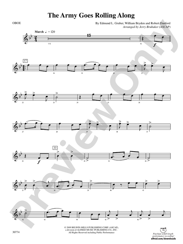 The Army Goes Rolling Along: Oboe: Oboe Part - Digital Sheet Music Download