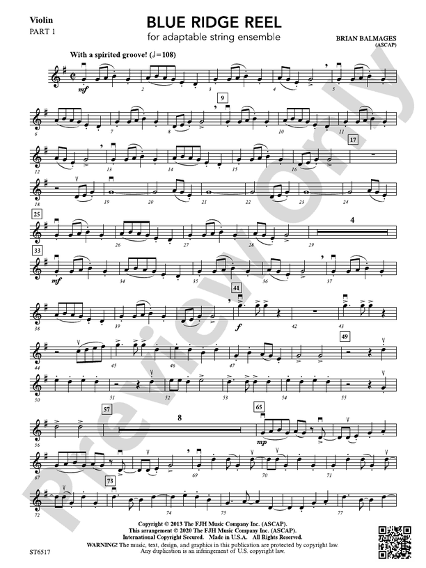 Blue Ridge Reel: Part 1 Violin: Part 1 Violin Part: Brian Balmages ...