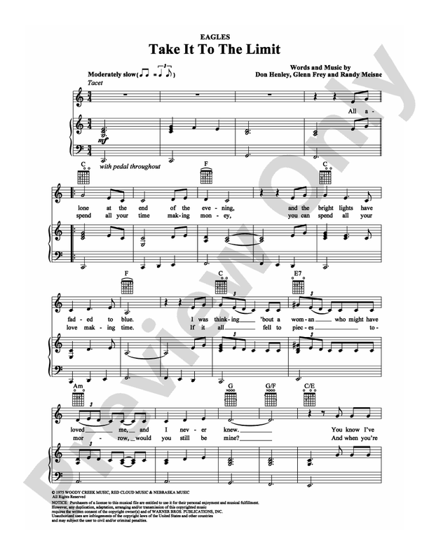 Take It To The Limit: Piano/Vocal/Chords: Eagles - Digital Sheet Music ...