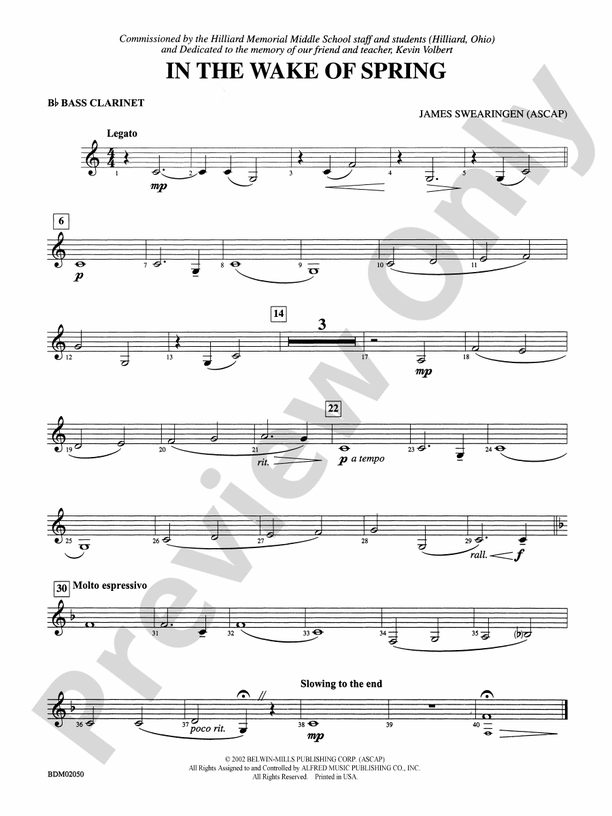 In the Wake of Spring: B-flat Bass Clarinet: B-flat Bass Clarinet Part ...
