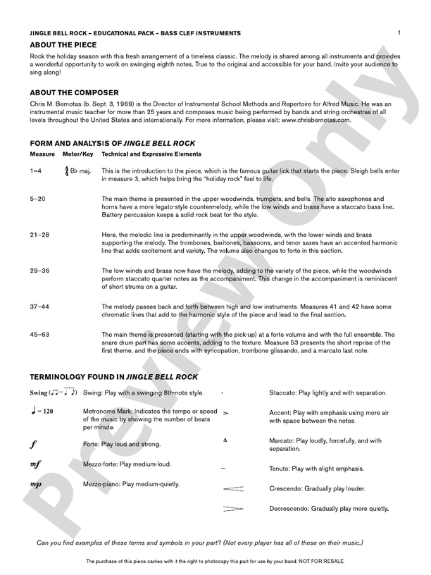 Jingle Bell Rock: Bass Clef Educational Pack: Bass Clef Educational ...