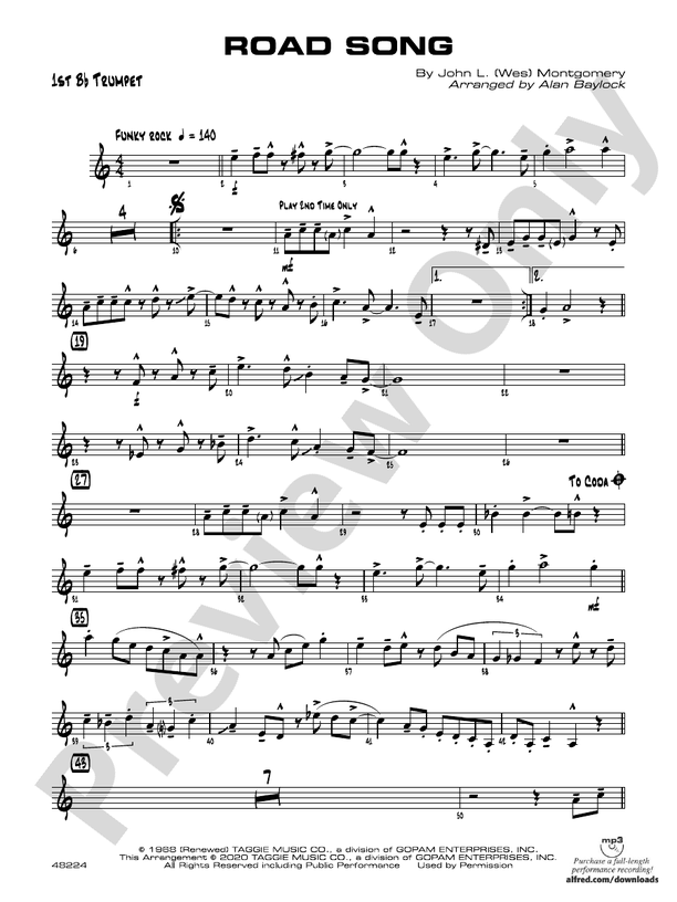Road Song: 1st B-flat Trumpet: 1st B-flat Trumpet Part - Digital Sheet ...