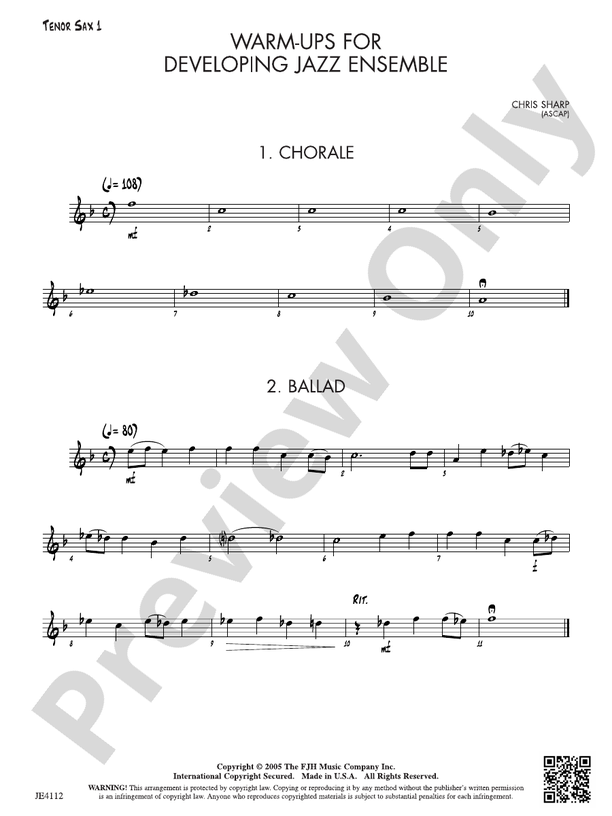 Warm-Ups for Developing Jazz Ensemble: Tenor Sax 1: Tenor Sax 1 Part ...