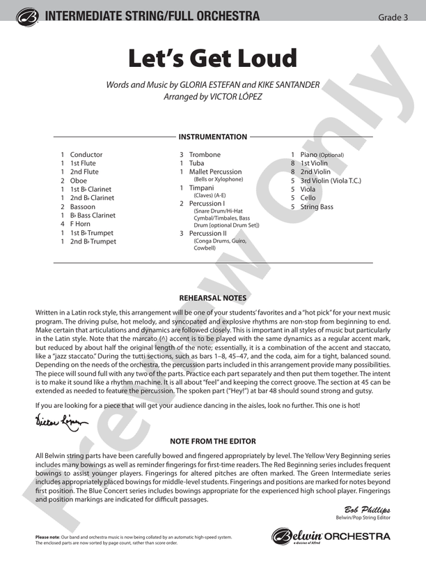 Let's Get Loud: Score: Full Orchestra Score - Digital Sheet Music Download