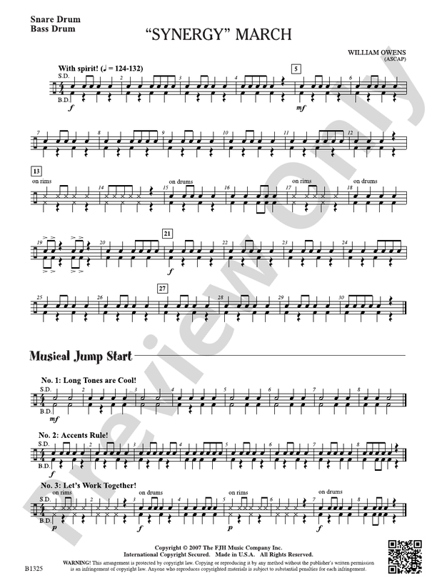 Synergy March: Snare Drum/Bass Drum: Snare Drum/Bass Drum Part: William ...