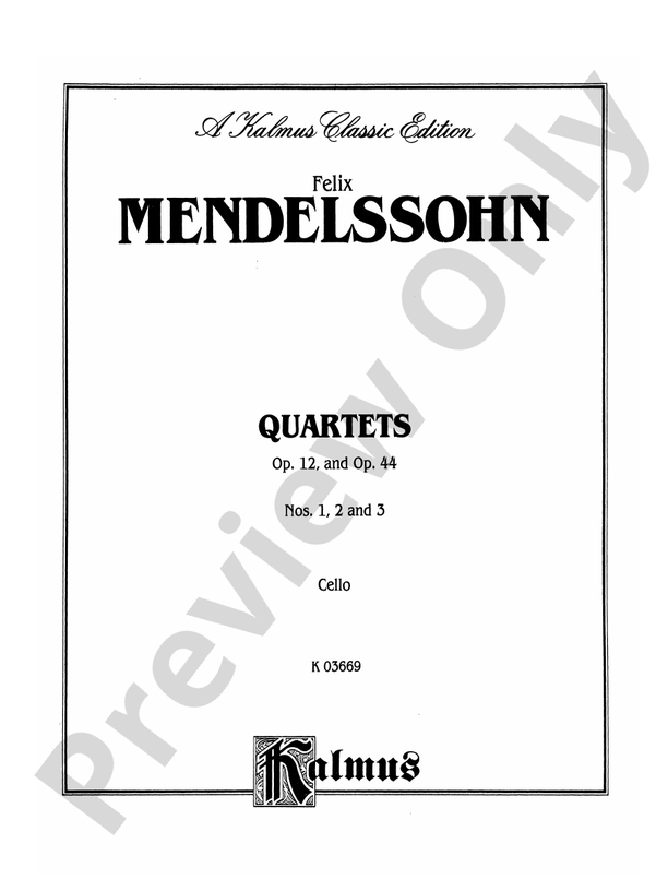 String Quartets, Op. 12; Op. 44, Nos. 1, 2 & 3: Cello: Cello Part - Digital Sheet Music Download