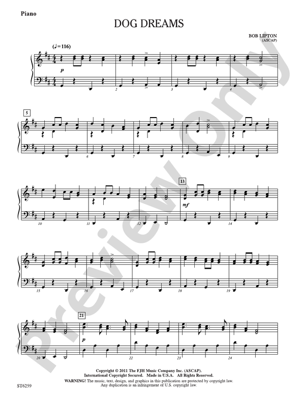 Dog Dreams: Piano: Piano Part: Bob Lipton - Digital Sheet Music Download