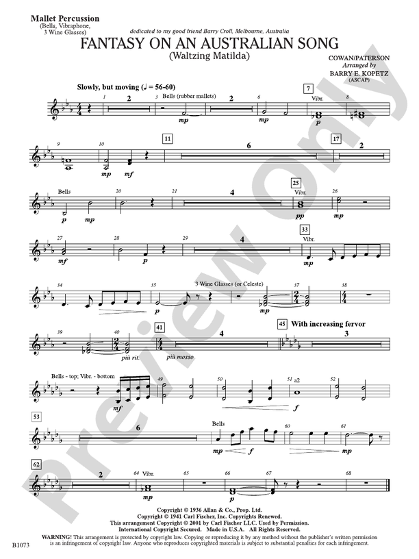 Fantasy on an Australian Song: Mallet Percussion: Mallet Percussion Part: Marie Cowan - Digital ...