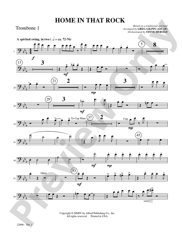 Home in That Rock: 1st Trombone: 1st Trombone Part - Digital Sheet ...