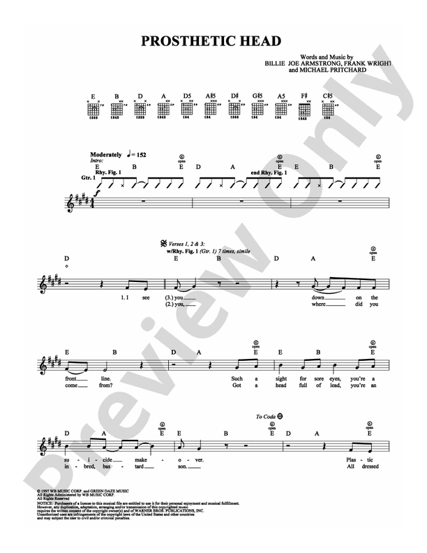 Prosthetic Head: Guitar TAB: Green Day - Digital Sheet Music Download