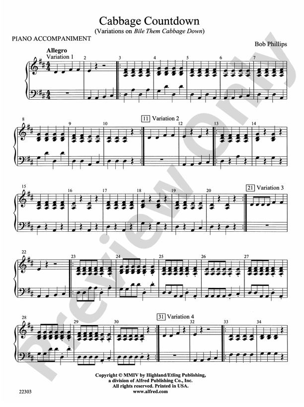 Cabbage Countdown: Piano Accompaniment: Piano Accompaniment Part ...