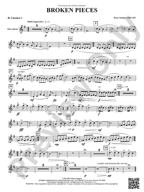 Broken Pieces: 1st B-flat Clarinet: 1st B-flat Clarinet Part: Peter ...
