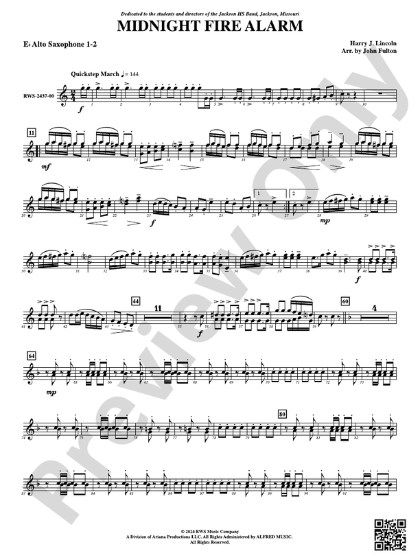 Midnight Fire Alarm: 1st & 2nd E-flat Alto Saxophone: 1st & 2nd E-flat ...