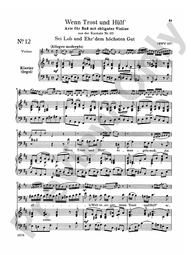 Bach: 12 Bass Arias from Church Cantatas (German): 12. Wenn Trost und Hülf' Part - Digital Sheet ...