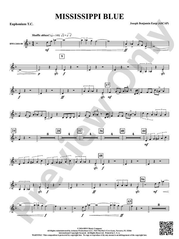 Mississippi Blue: Baritone T.C.: Baritone T.C. Part: Joseph Benjamin ...