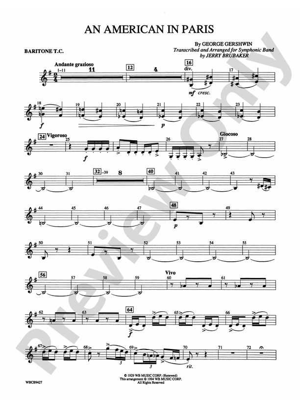 An American in Paris: Baritone T.C.: Baritone T.C. Part - Digital Sheet ...