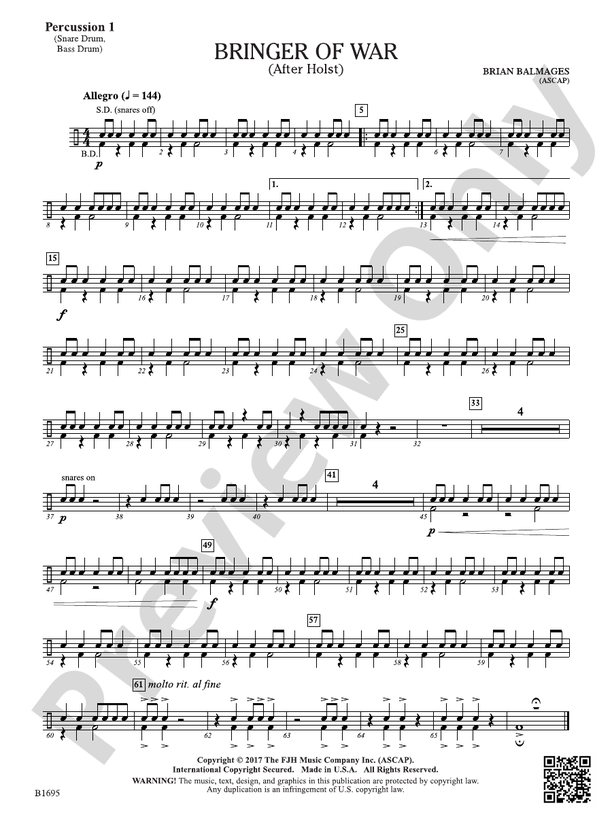 Bringer of War: Percussion 1: Percussion 1 Part: Brian Balmages ...