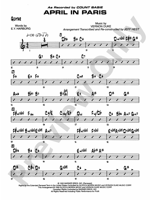 April in Paris: Guitar: Guitar Part - Digital Sheet Music Download