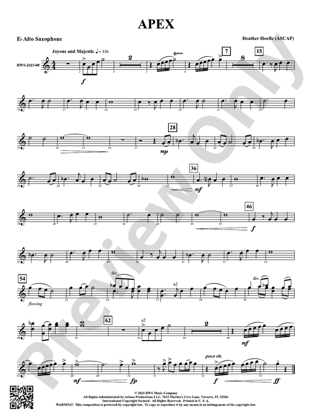 Apex: 1st E-flat Alto Saxophone: 1st E-flat Alto Saxophone Part ...