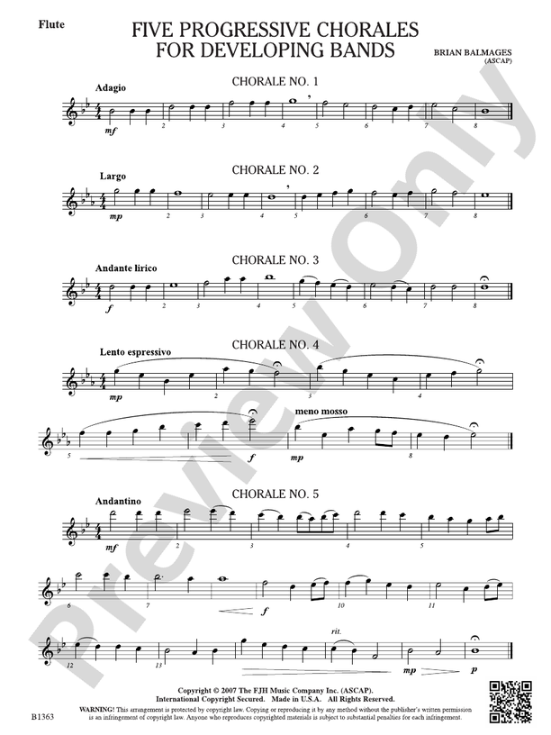 Five Progressive Chorales for Developing Bands: Flute: Flute Part ...