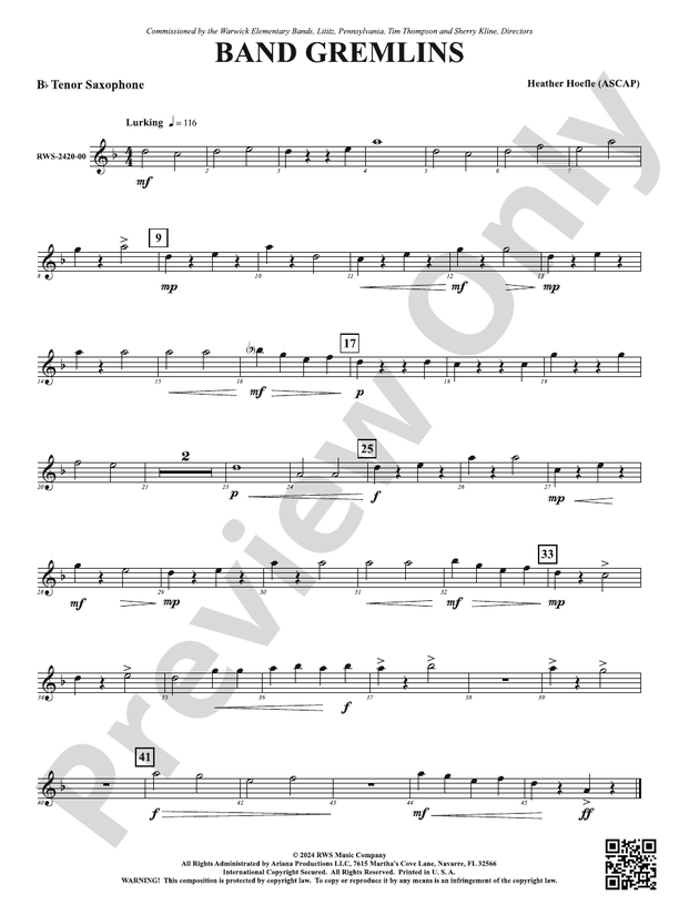 Band Gremlins: B-flat Tenor Saxophone: B-flat Tenor Saxophone Part ...