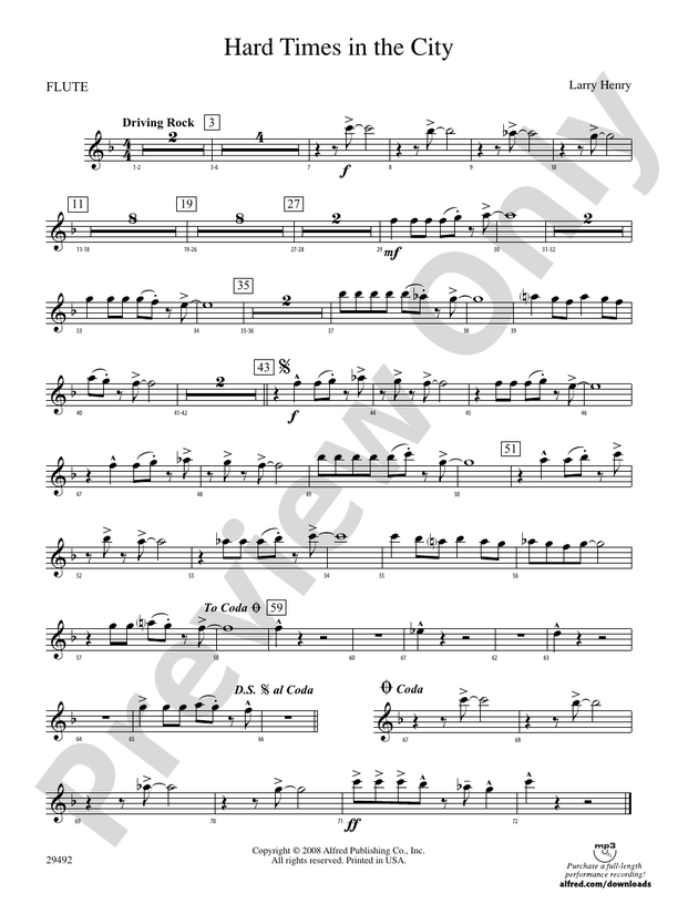 Hard Times in the City: Flute: Flute Part - Digital Sheet Music Download