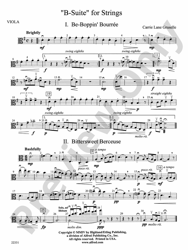 "B-Suite" for Strings: Viola: Viola Part - Digital Sheet Music Download