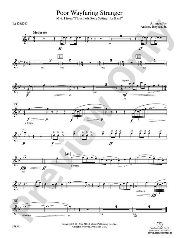 Poor Wayfaring Stranger: Oboe: Oboe Part - Digital Sheet Music Download