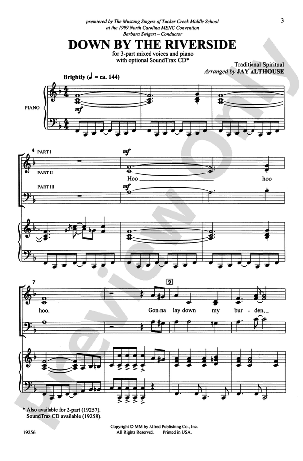 Down by the Riverside: 3-Part Mixed (with Opt. Staging) Choral Octavo ...