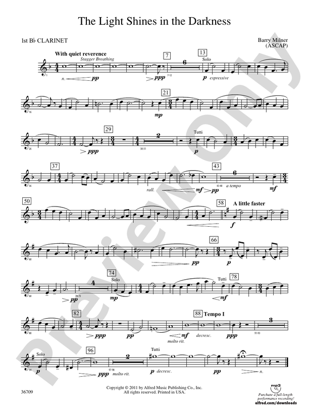 The Light Shines in the Darkness: 1st B-flat Clarinet: 1st B-flat Clarinet Part - Digital Sheet ...