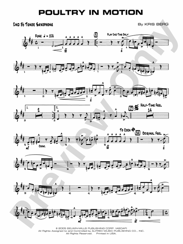 Poultry in Motion: 2nd B-flat Tenor Saxophone: 2nd B-flat Tenor Saxophone Part - Digital Sheet ...