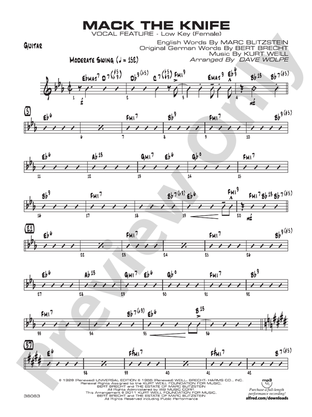 Mack the Knife: Guitar: Guitar Part - Digital Sheet Music Download