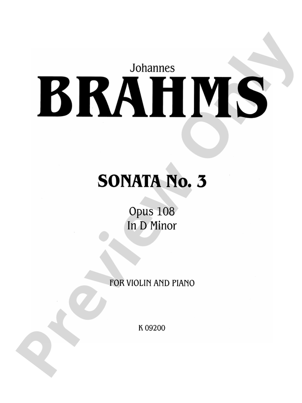 Brahms: Sonata in D Minor, Op. 108: Sonata in D Minor, Op. 108 (Piano ...