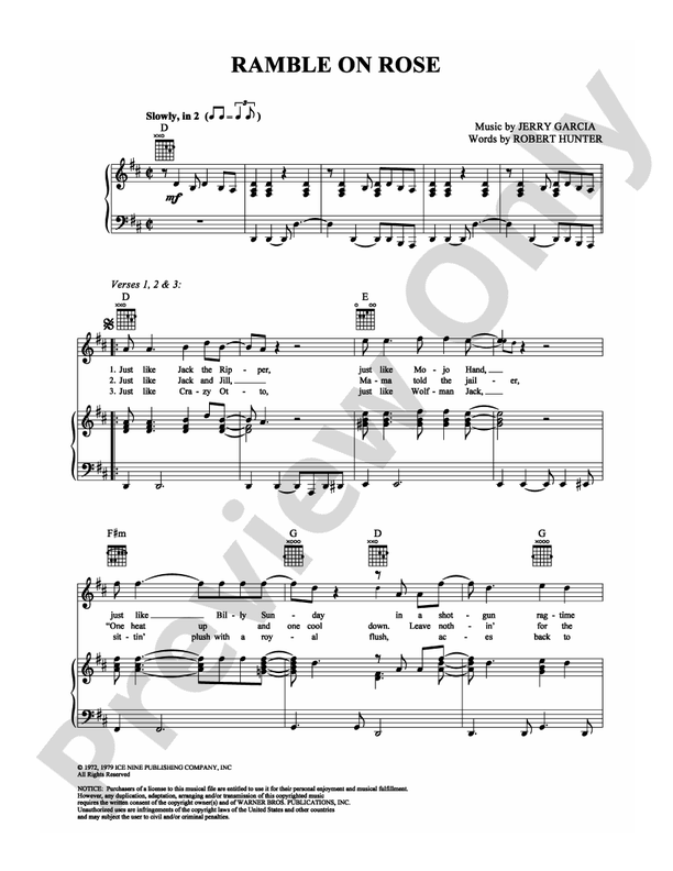 Ramble on Rose: Piano/Vocal/Chords: Grateful Dead - Digital Sheet Music Download