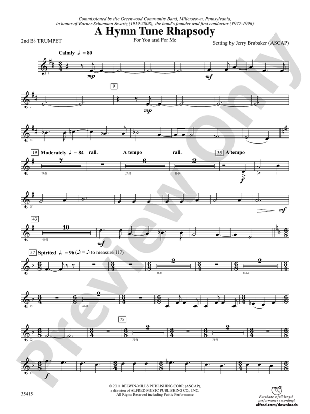 A Hymn Tune Rhapsody: 2nd B-flat Trumpet: 2nd B-flat Trumpet Part - Digital Sheet Music Download