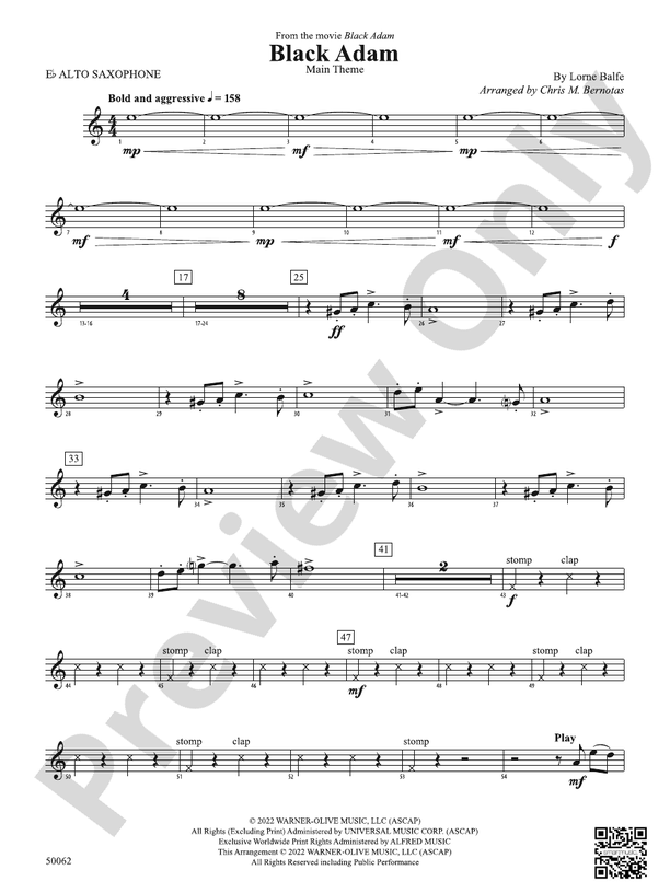 Black Adam: E-flat Alto Saxophone: E-flat Alto Saxophone Part - Digital ...