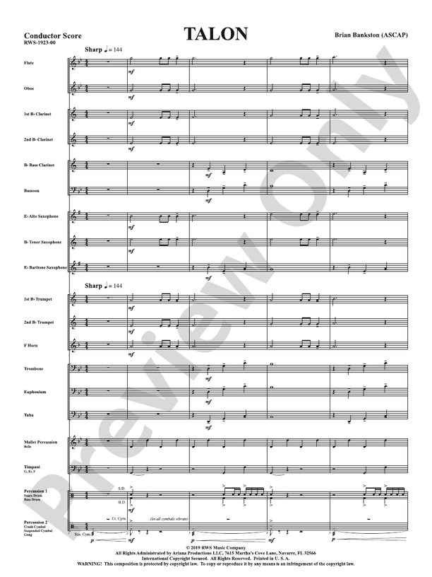 Talon: Score: Concert Band Score: Brian Bankston - Digital Sheet Music ...
