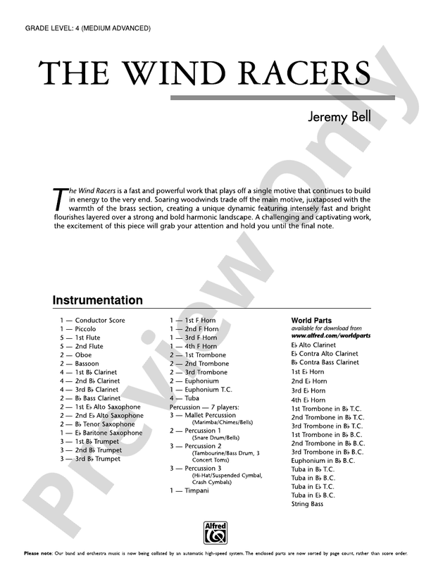 The Wind Racers: Score: Concert Band Score - Digital Sheet Music Download