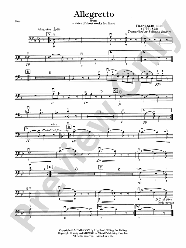 Allegretto: String Bass: String Bass Part - Digital Sheet Music Download