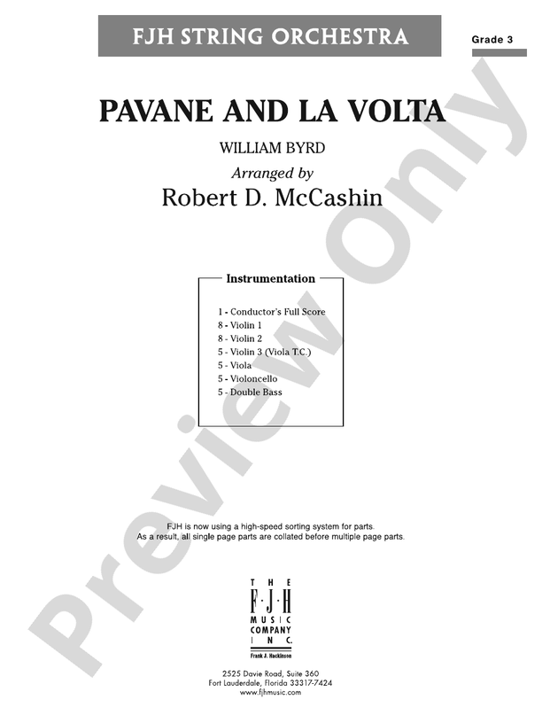Pavane and La Volta: String Orchestra Conductor Score & Parts: William ...
