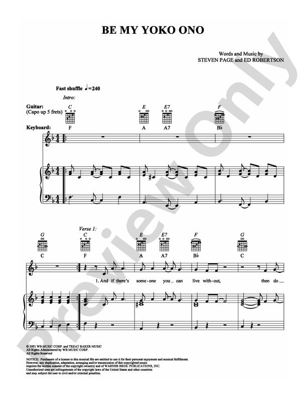 Be My Yoko Ono: Piano/Vocal/Chords: Barenaked Ladies - Digital Sheet ...