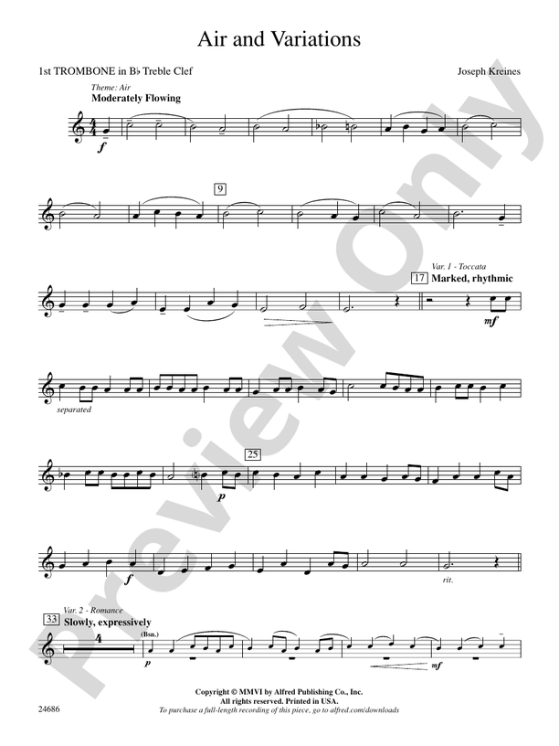 Air And Variations Wp 1st B Flat Trombone T C Wp 1st B Flat